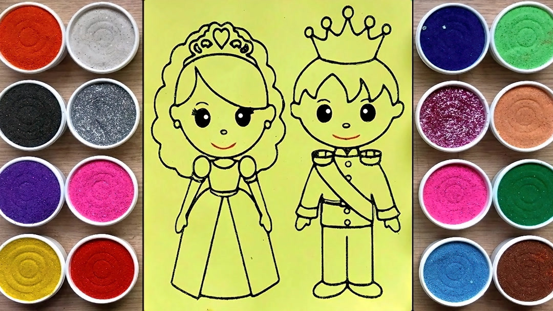 简笔画:DIY沙画王子与公主,王子和公主举行婚礼了!