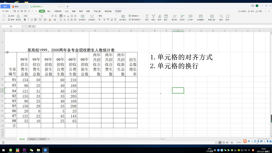 办公软件之表格处理(对齐方式及换行)