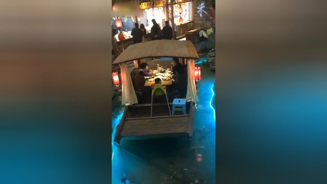 仿古室内水上餐饮桂满陇实木观光旅游小木船模型道具装饰船