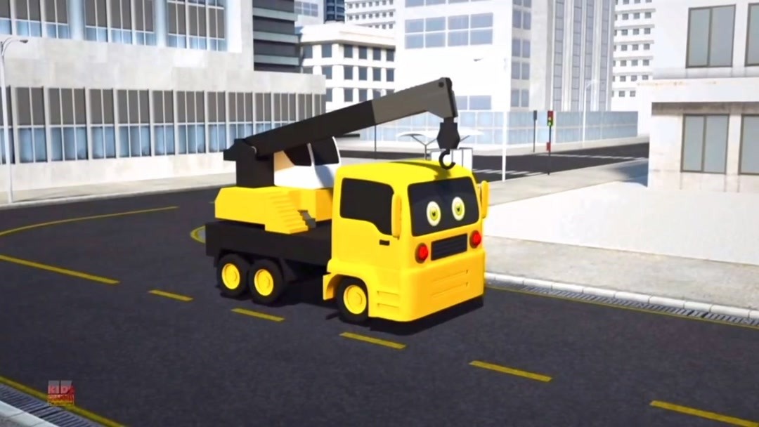 工程车益智动画 组装吊车去工地工作