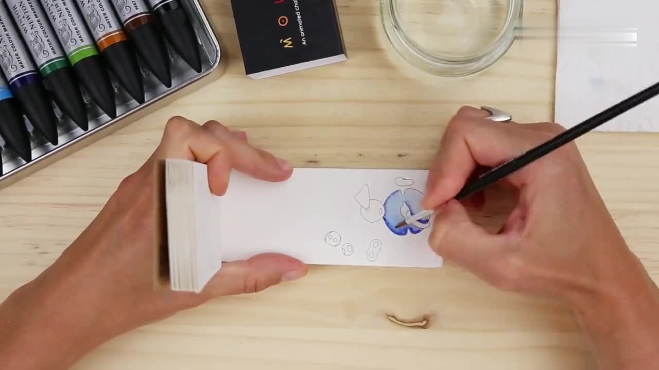 油彩画,在小本子画画,无声动画片