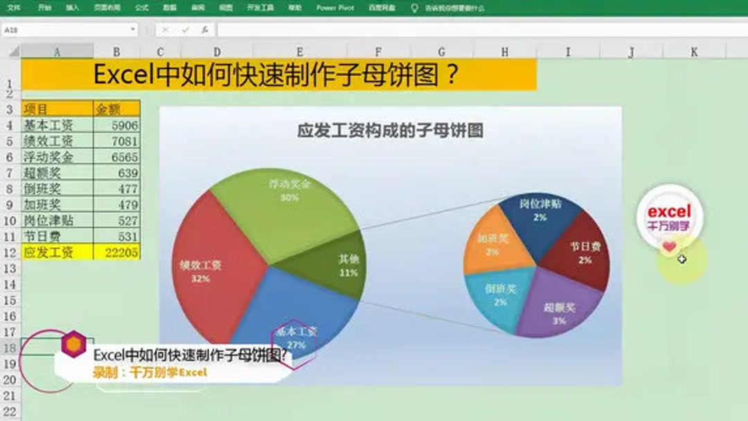 Excel中快速制作子母饼图,一键生成,简单到没朋友!