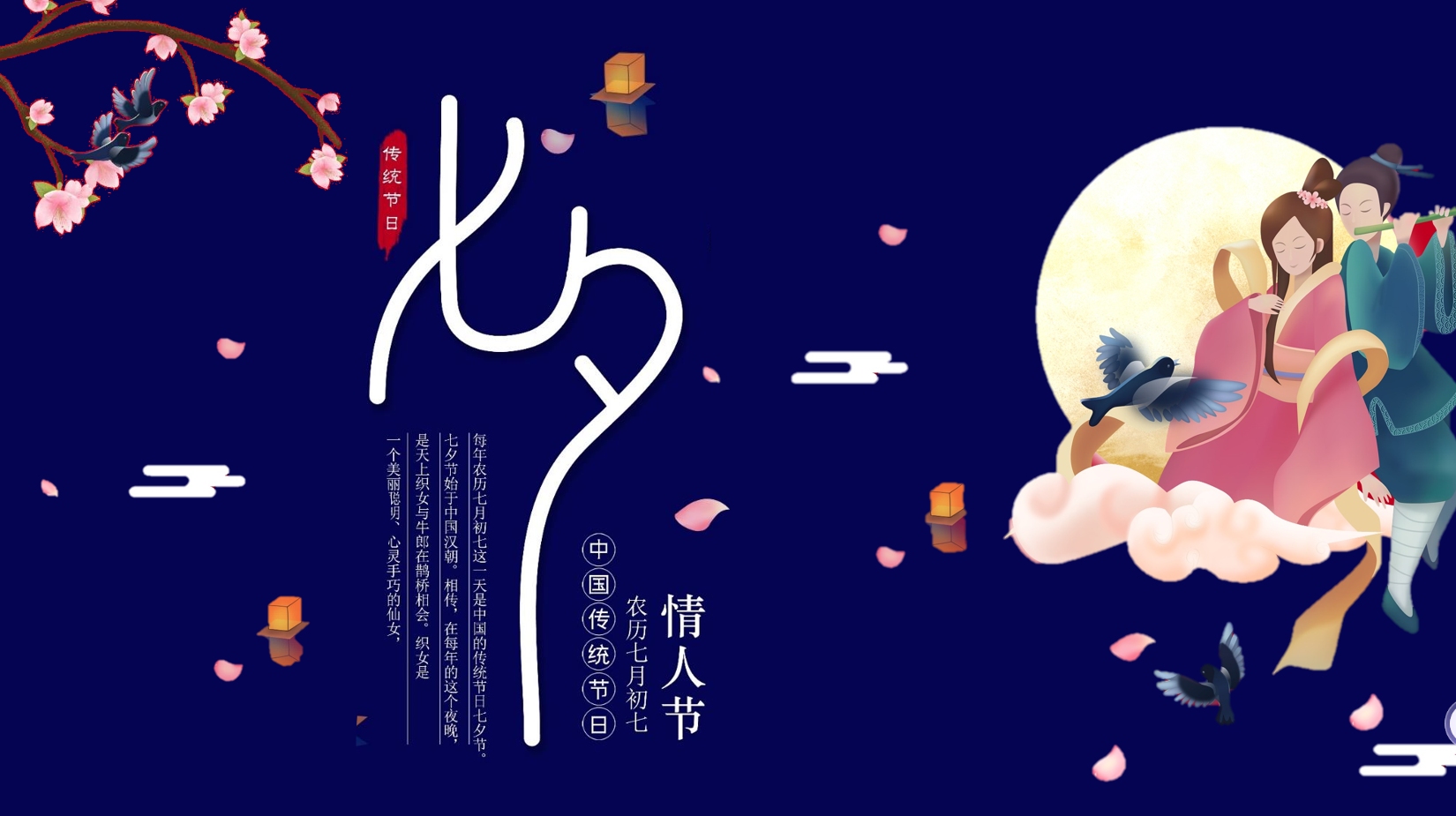 中国传统节日七夕情人节介绍PPT模板