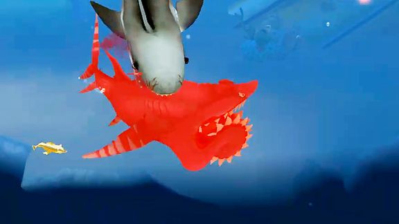 饥饿鲨世界:进化的旋齿鲨被巨齿鲨咬一口,到底会有多痛?