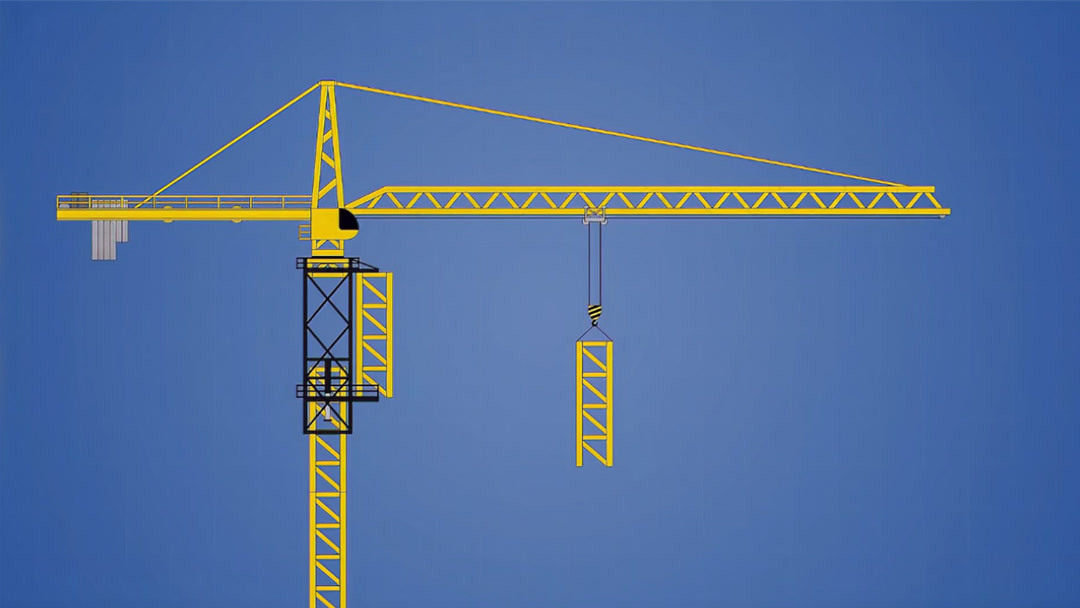 百米塔吊高耸入云,那它是怎样升高的?3D动画展示全过程!