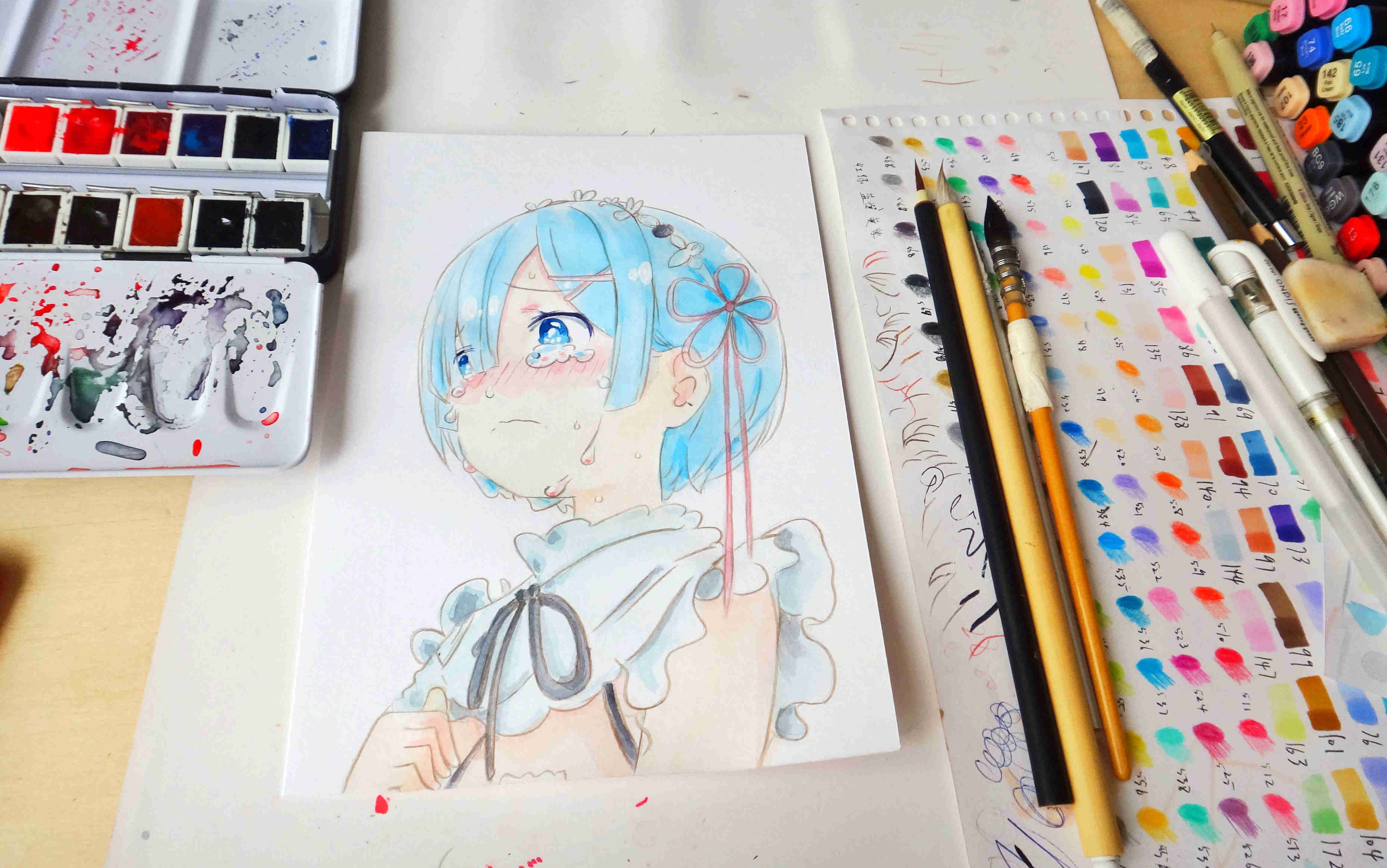 【水彩】手绘一只蕾姆教程 BGM很赞哟~