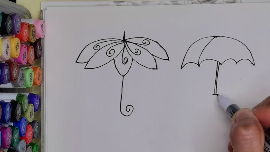 炎热的夏天是否想要下场雨来降降温呢?遮阳伞、雨伞简笔画安排
