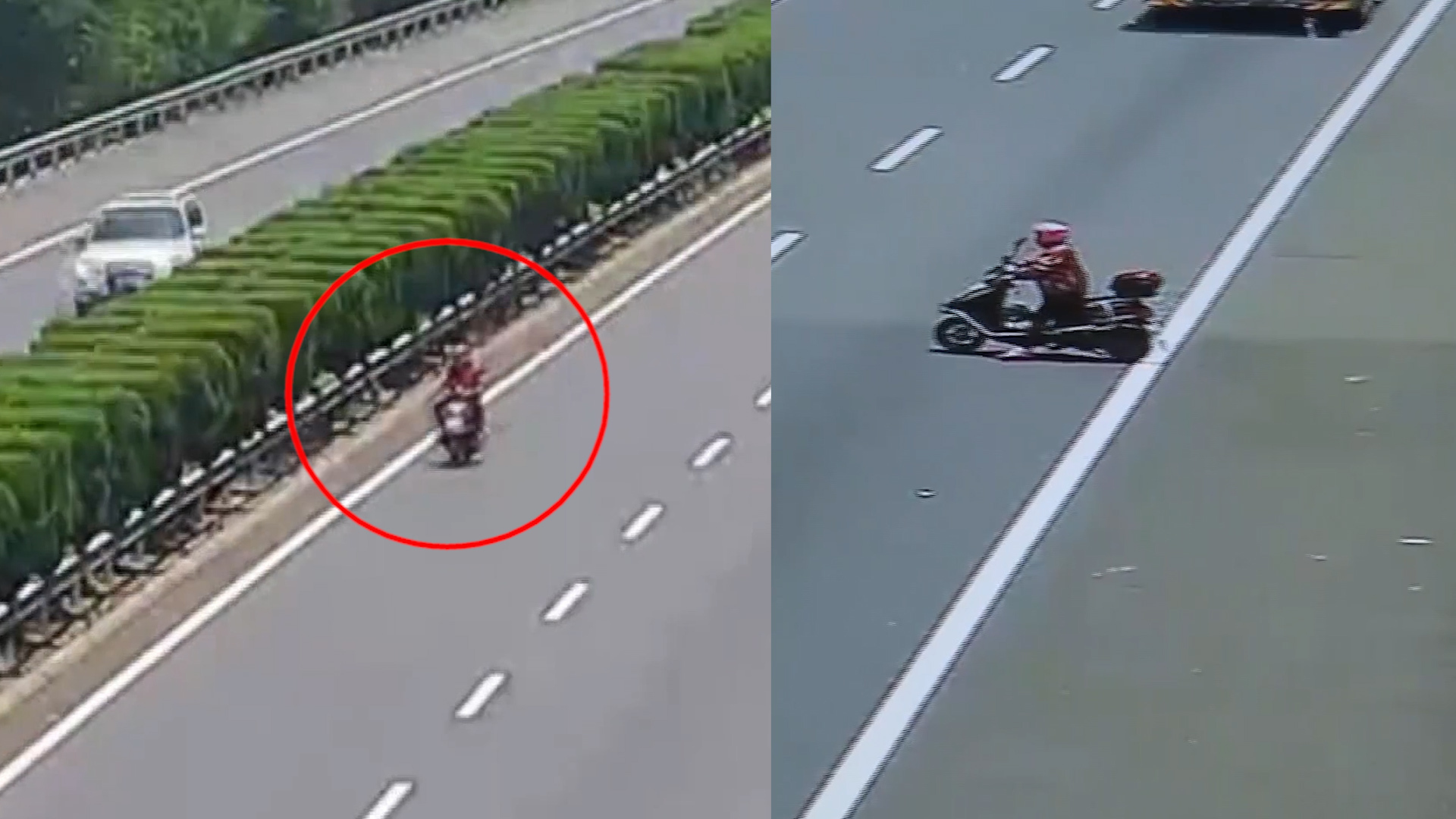 女子骑电动车误上高速调头逆行:竟超车道返回!原因让民警笑哭