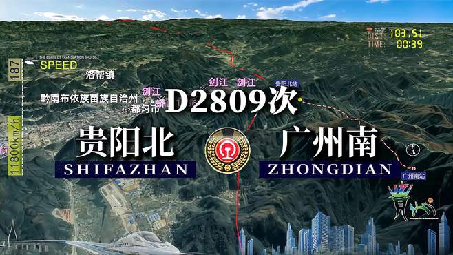 模拟D2809次列车(贵阳北-广州南),全程867公里,运行5小时34分