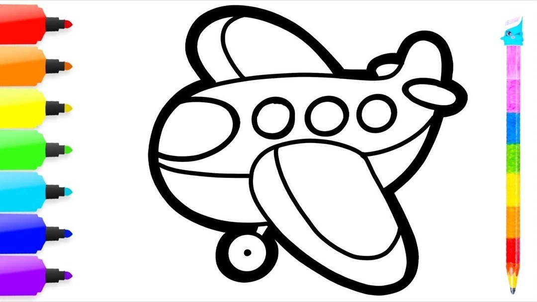 画画教程,教你画飞机以及上色,孩童初学画画参考视频