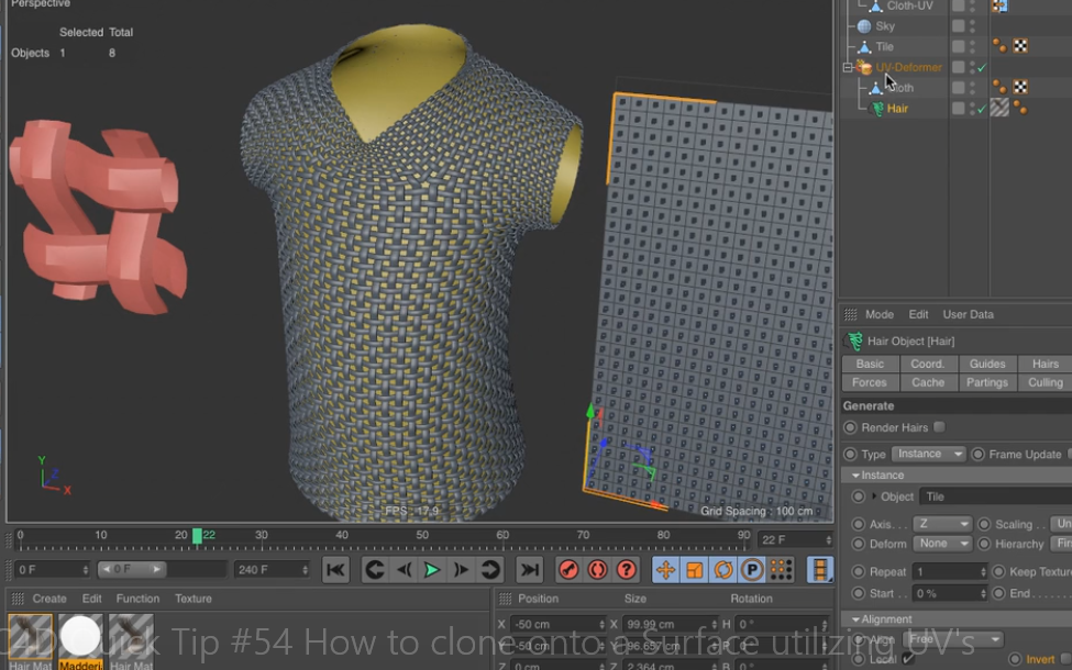 【搬用C4D实用教程/AE教程】如何利用UV克隆到衣服表面小技巧