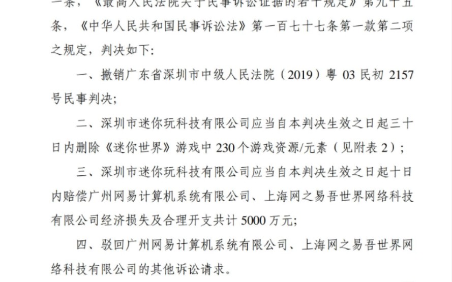 ...之光——7年峥嵘,如今已尘埃落定,《迷你世界》抄袭案终审案判决书...