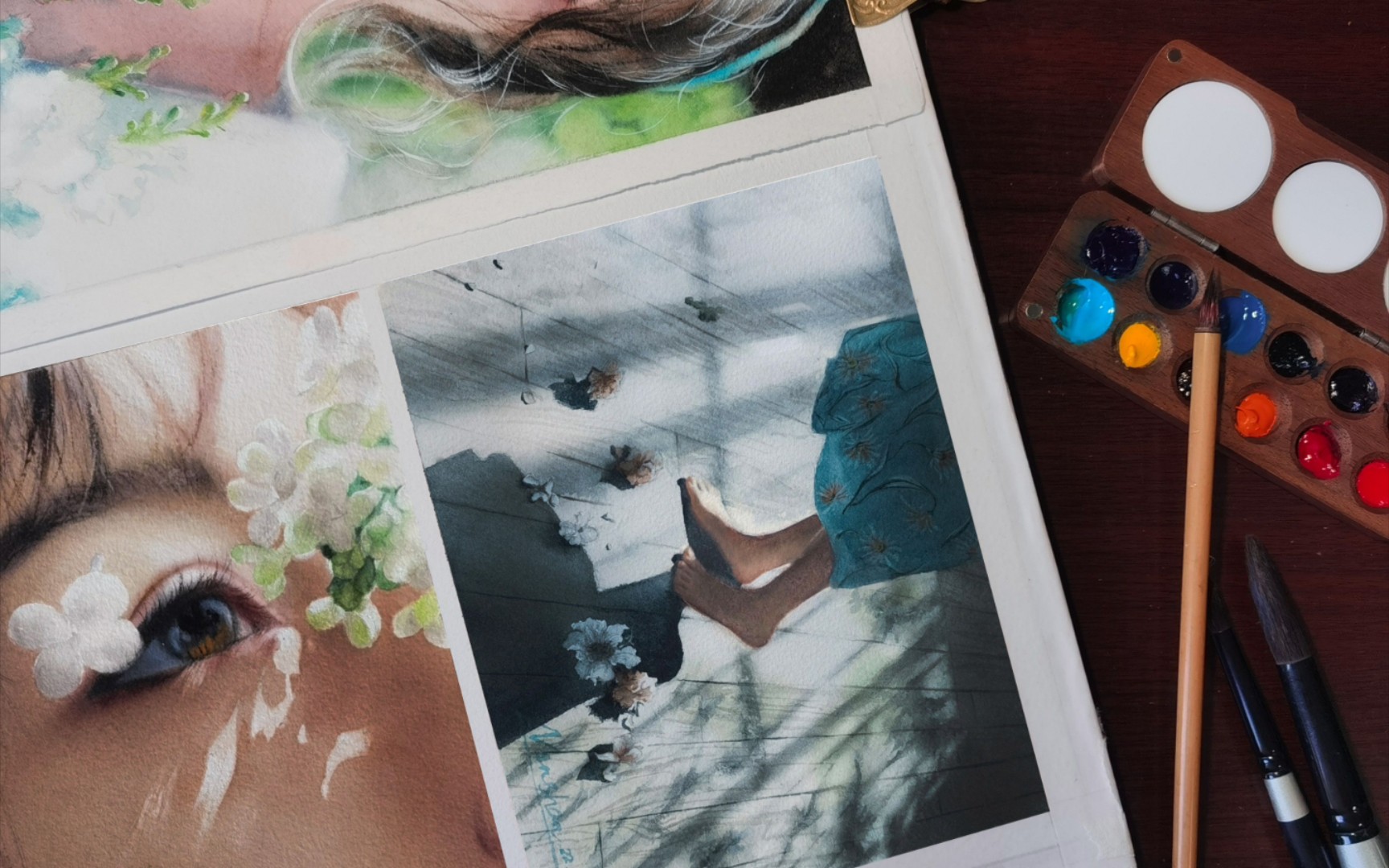 清冷人物场景作画实录【水彩/过程】