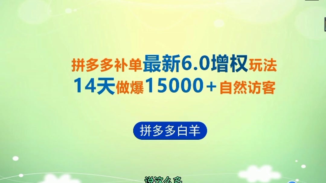 拼多多补单最新6.0增权玩法:14天拉伸15000自然访客