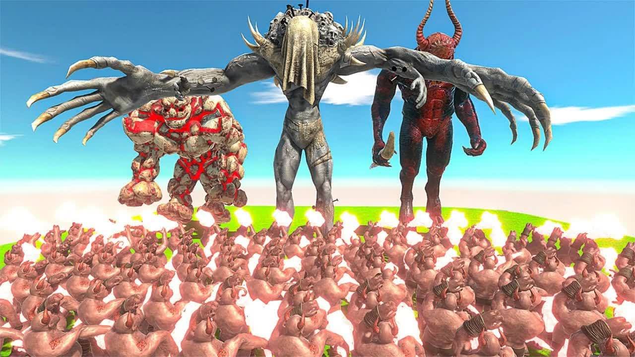 动物战争模拟器:天灾VS恶魔VS食人魔!地狱家族内战,谁能赢