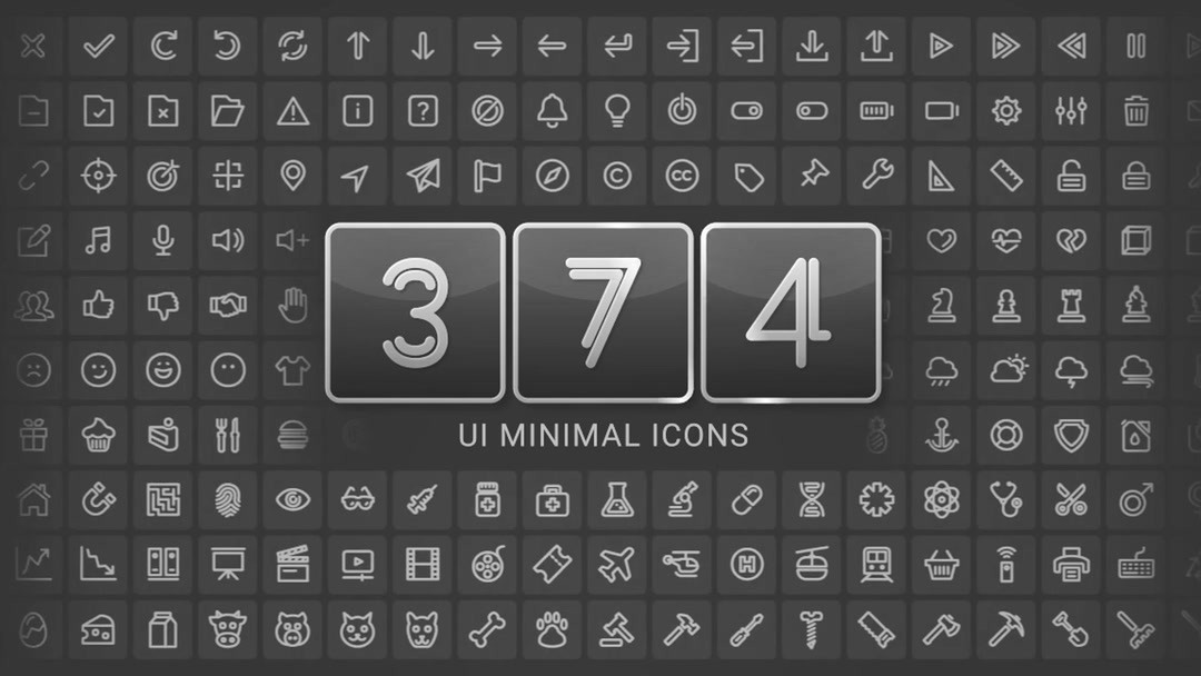 AE模板-374个动态生长效果的UI图标包模板包含矢量格式(AI / PDF ...