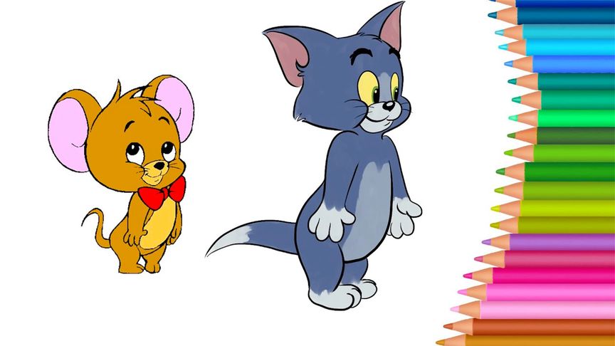 启蒙教育:今天来交小朋友们画简笔画,给猫和老鼠涂上不同颜色!