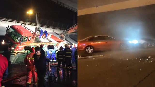 现场:江苏无锡高架桥侧翻致3死2伤 事故原因系运输车辆超载