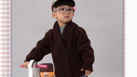 纯手工编织,青果领双排扣男式毛衣,前4