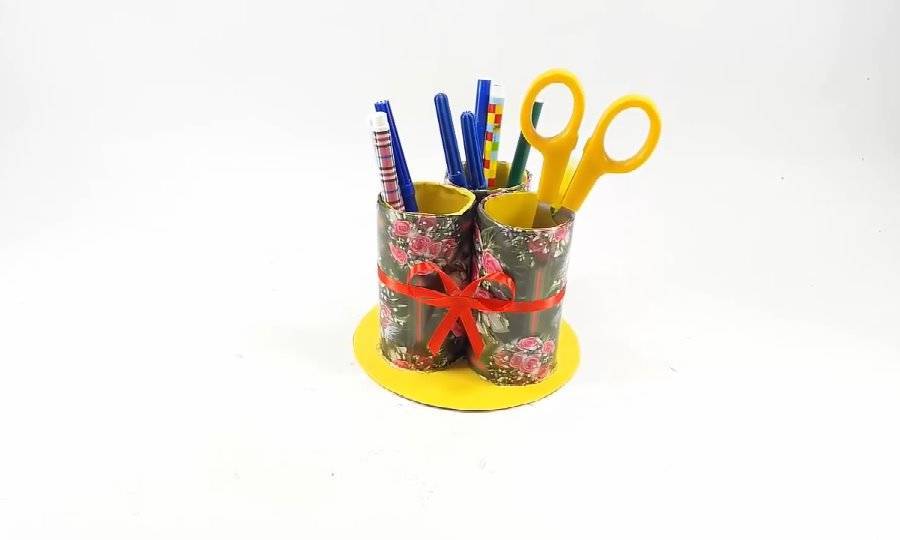 教你一招,简单材料制作这样的笔筒,成品真漂亮,我也要...