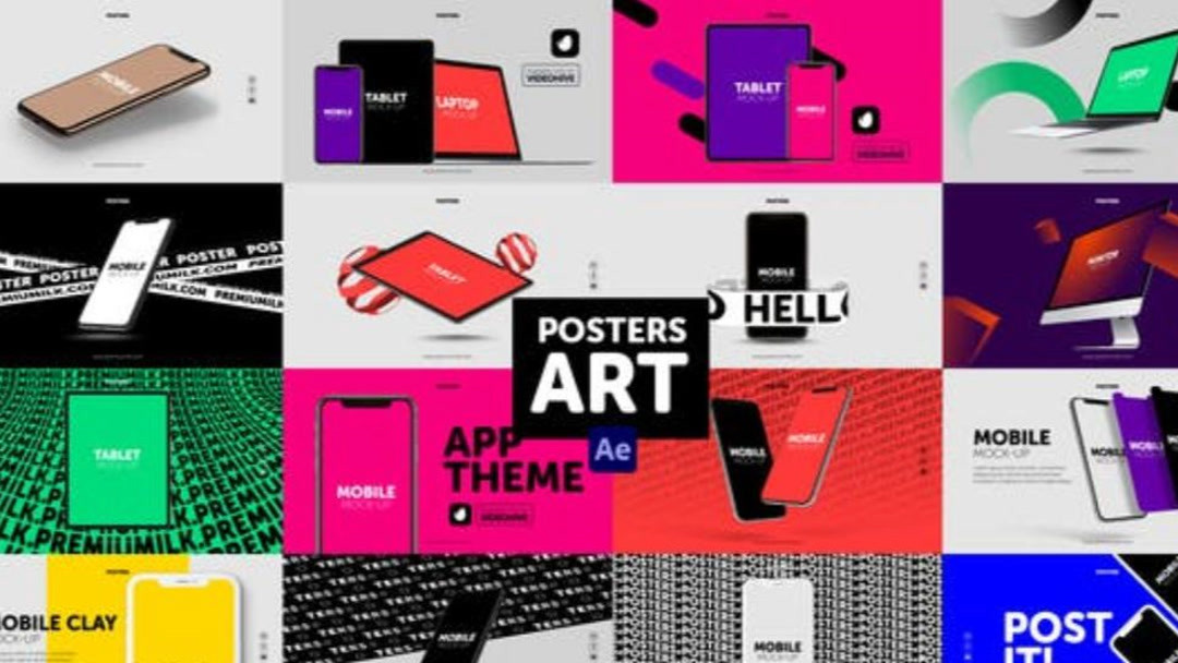 AE模板-3d抽象动画艺术移动设备社交媒体流媒体平板电脑背景 ...