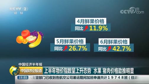 [中国财经报道]中国经济半年报 上半年物价指数呈上升态势 水果 猪肉...