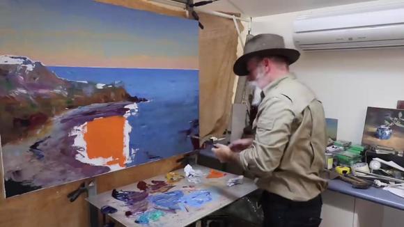 看国外老爷子怎样潇洒地画风景油画!用大刮刀的那种