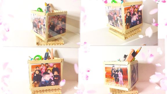 夏天的雪糕棍记得攒起来,把它改造一下,变成实用的旋转相片框