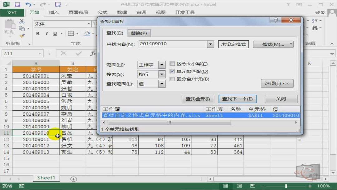 D12查找自定义格式单元格中的内容