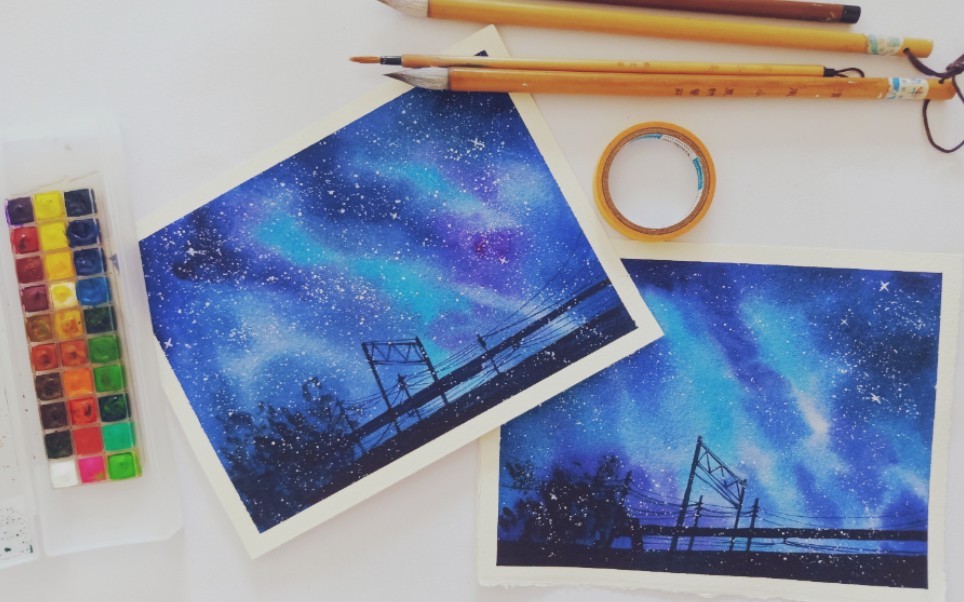 【画臾】水彩星空的画法,八倍加速版,原速请看往期视频