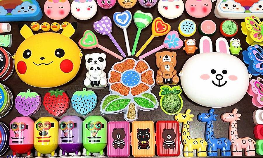 皮卡丘彩泥、小白兔饰品、草莓饰品、小亮片水晶泥制作解压史莱姆