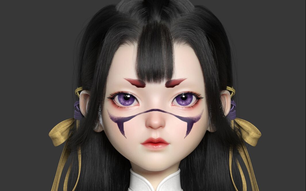 【MAYA角色】卡通-国风女孩捏脸教程,次世代角色模型制作