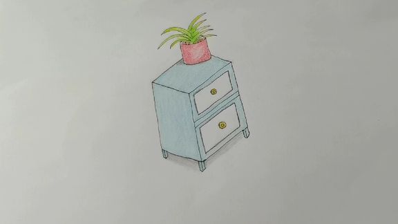如何画一组简单又时尚的床头小矮柜?颜色非常清新简单的绘画步骤