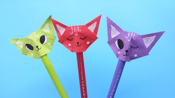 教你用纸折可爱的小猫咪笔套,做法非常简单,儿童益智手工DIY