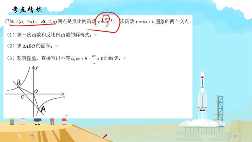 初中数学,反比例函数综合题型,解析式、面积、不等关系