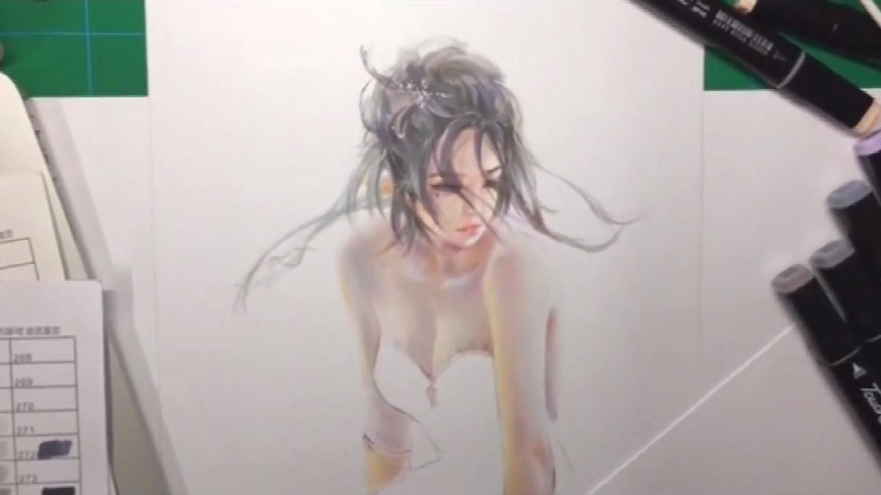 马克笔手绘动漫人物,这波操作你给几分?