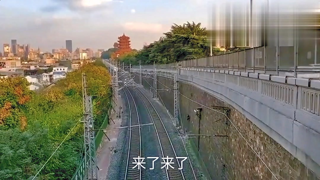 湖北武汉,实拍动车经过长江大桥的瞬间