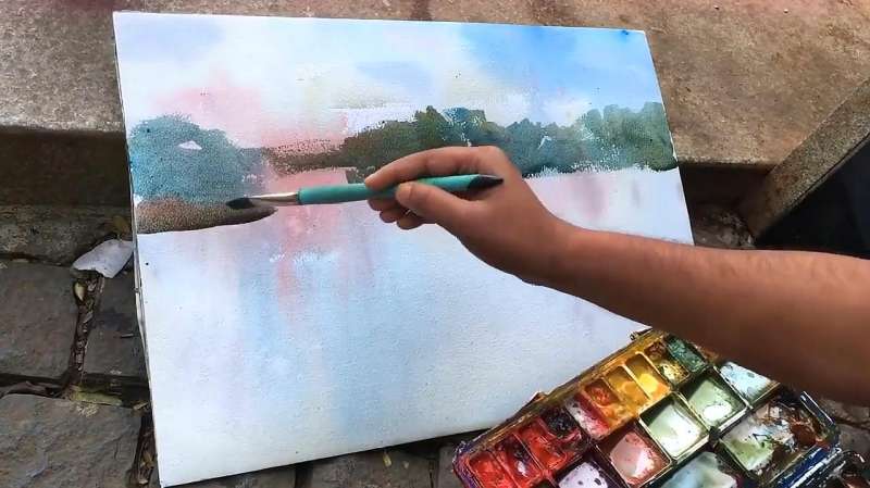 街头水彩画写生绘制全过程 非常喜欢这种随意的感觉