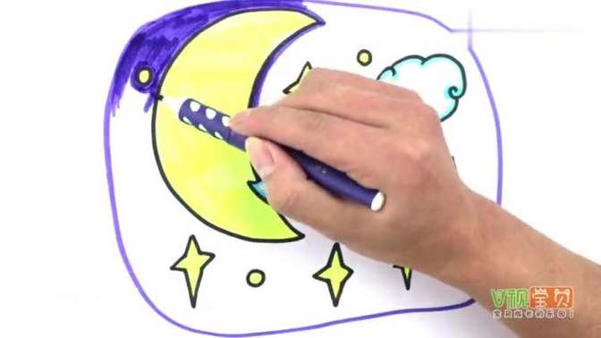 简单画一幅月亮,晚上的星空幼儿基础简笔画!