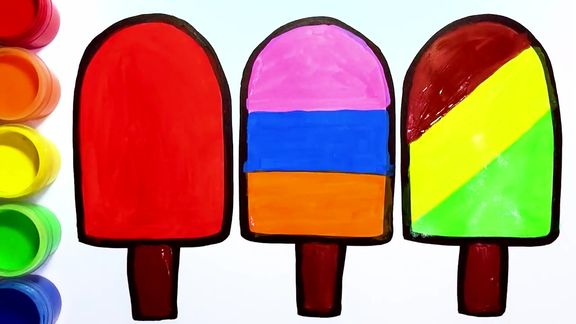 儿童彩绘:涂画美味的冰淇淋雪糕,幼儿简笔画