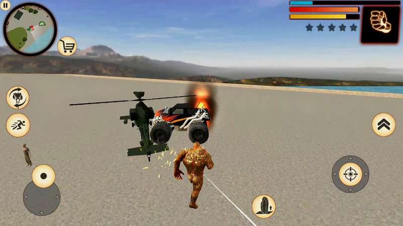 石巨人:石巨人开大脚汽车撞飞机被飞机尾巴压在地上