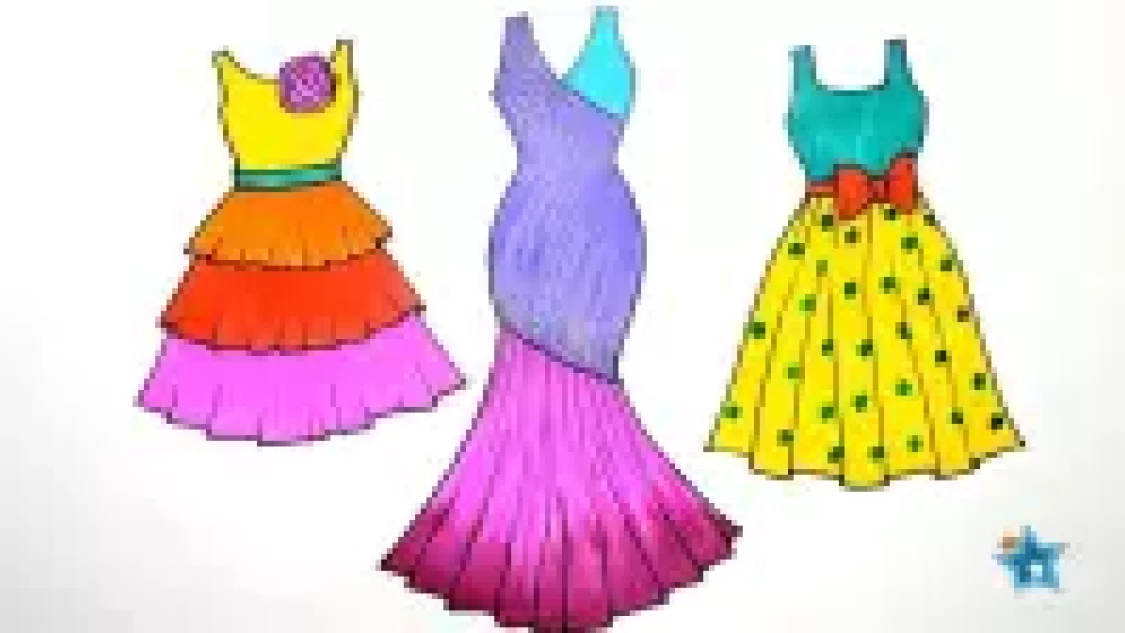 儿童简笔画早教, 小公主可爱连衣裙, 优雅晚礼服绘画