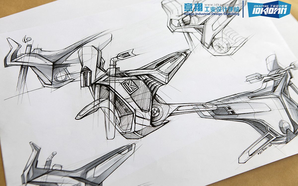 【工业设计基础线稿+设计草图表达 】 摩托车线稿表达——意翔工业...