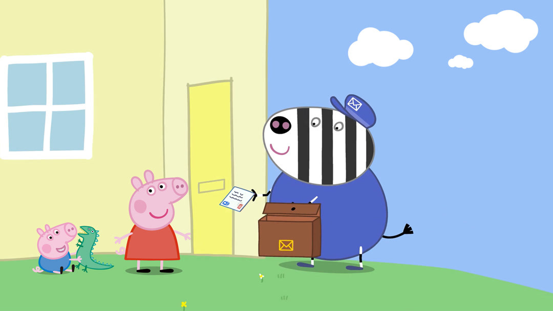 手绘简笔画:邮递员斑马先生来到小猪佩奇家送信