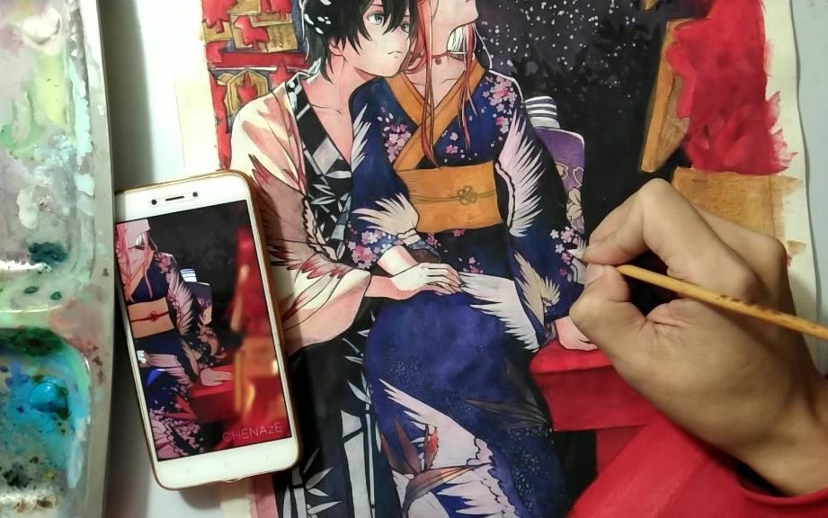 1262祈愿 如何画出和服上的小碎花?教你梅花樱花简易画法!