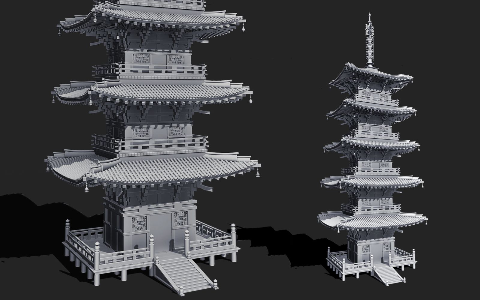 【3DMAX场景建模】大型游戏古风建筑场景模型教学,宝塔建筑的大型...
