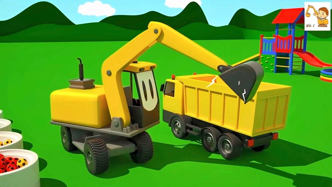 挖掘机工程车玩具视频,挖掘机和自卸车动画片