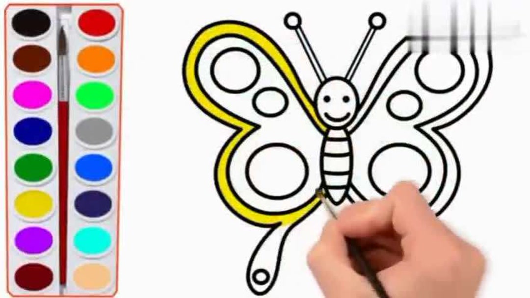 益智少儿动画:早教画画幼儿颜色启蒙:画蝴蝶,简笔画学习很好看