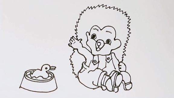 趣味简笔画之小刺猬的戏水小鸭