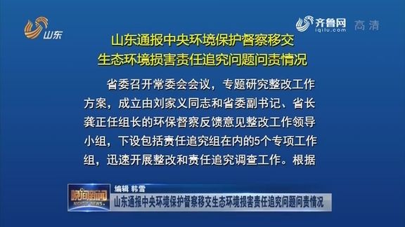 山东通报中央环境保护督察移交生态环境损害责任追究问题问责情况